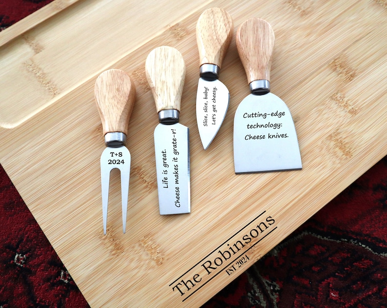 Personalized Cheese Knife Set Engraved With Your Message, Charcuterie ...