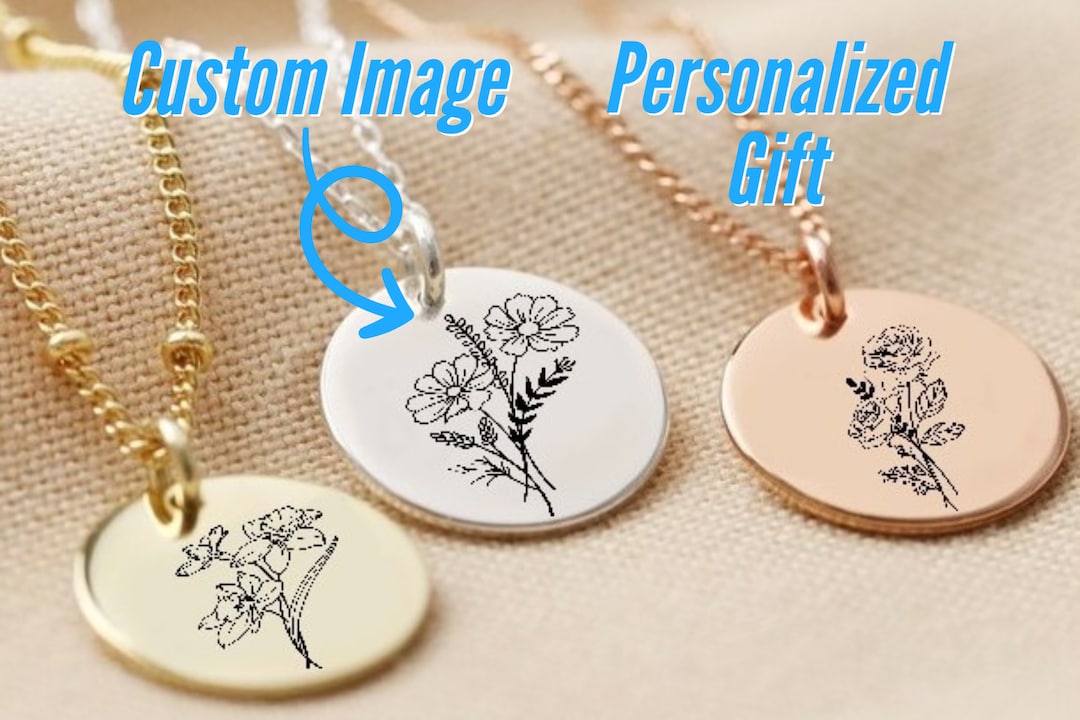 Personalized Birth Flower Necklace: Engraved Floral Pendant, Custom ...