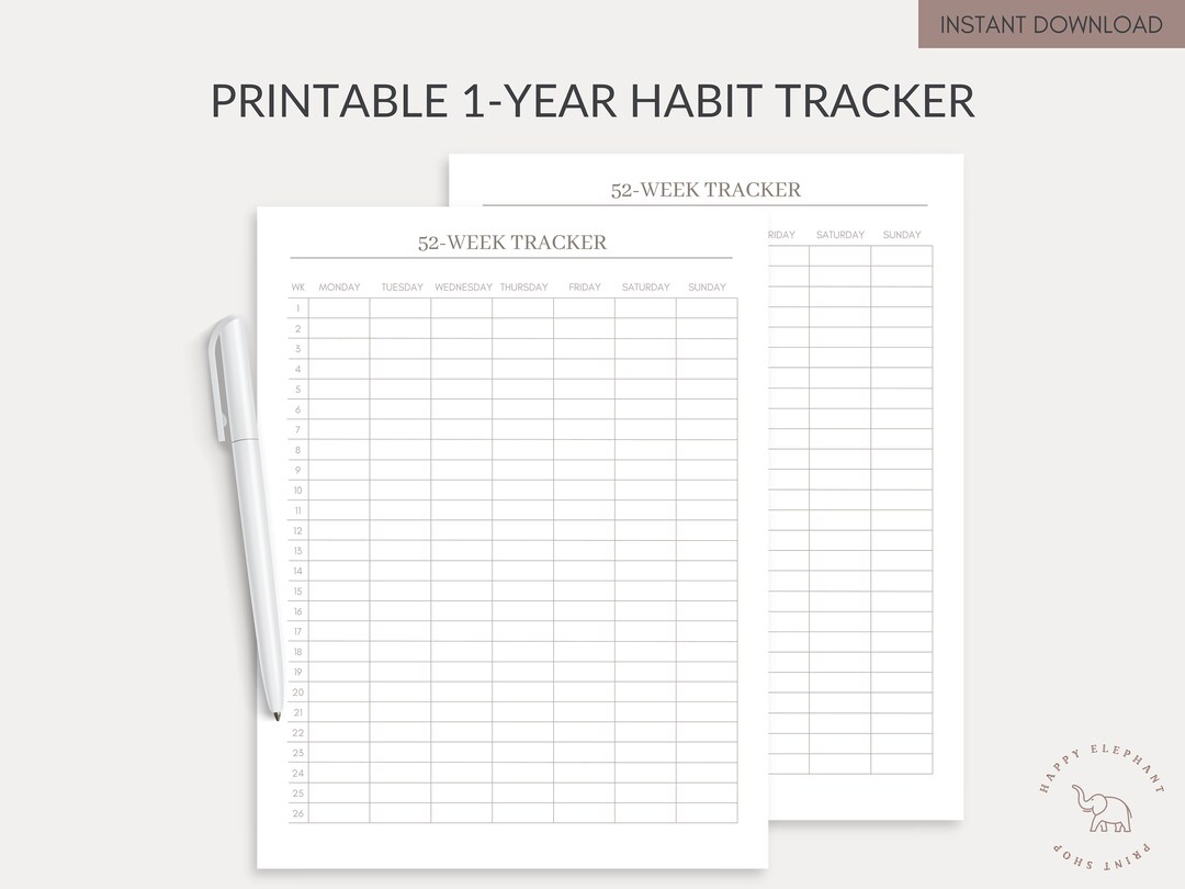 Yearly Habit Tracker Digital, Printable A4, A5 & Letter Size Instant ...