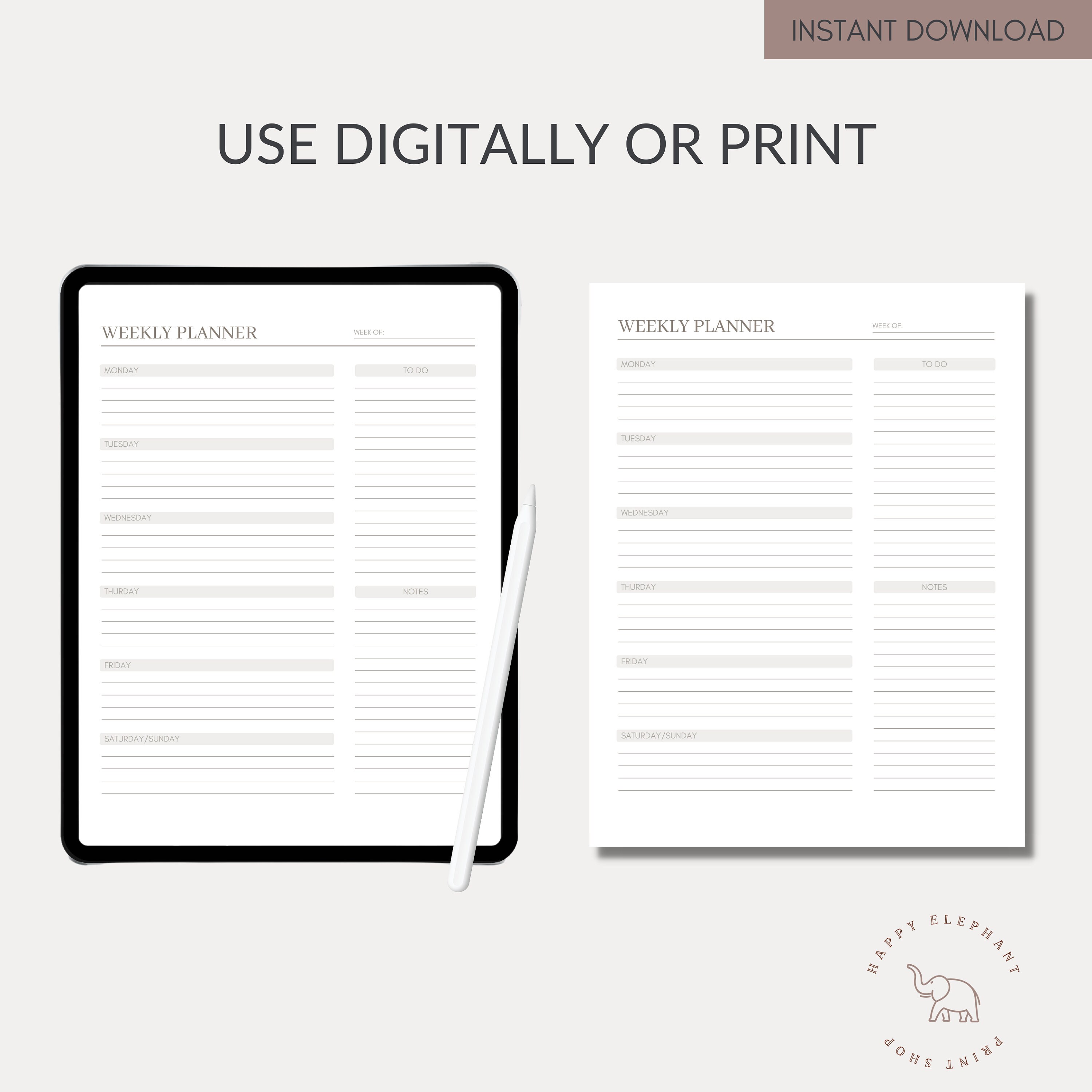 Printable PDF Weekly Planner | Printable | A4, A5 & Letter Size ...