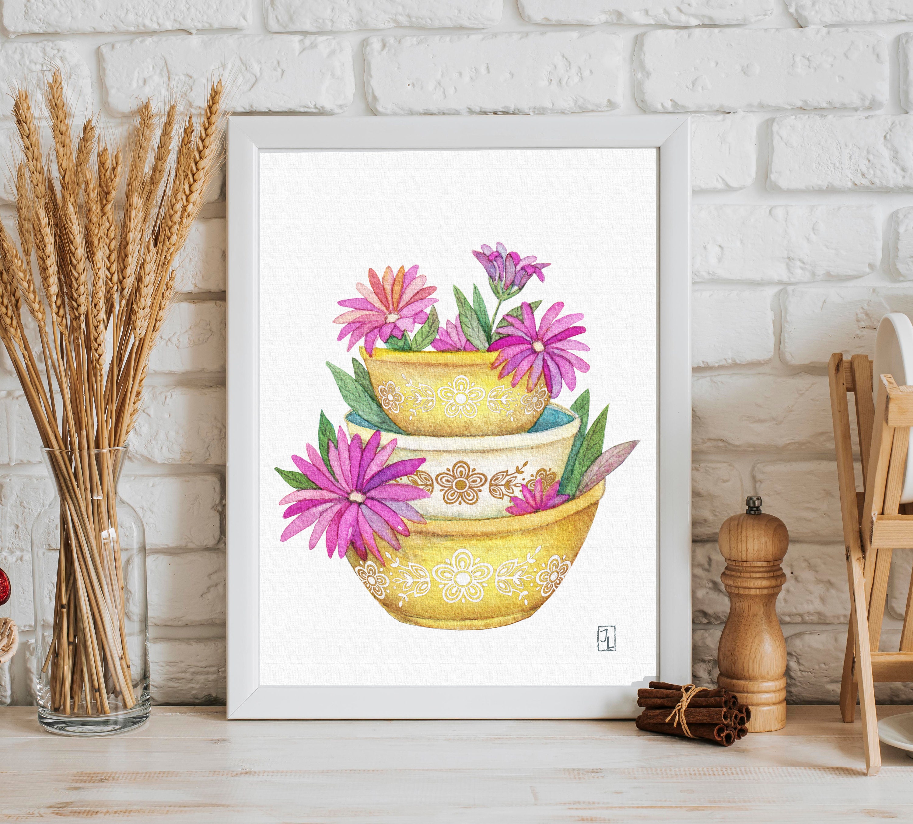 Vintage Kitchen Artwork, Pyrex Art Print, Butterfly Gold Pattern - Etsy