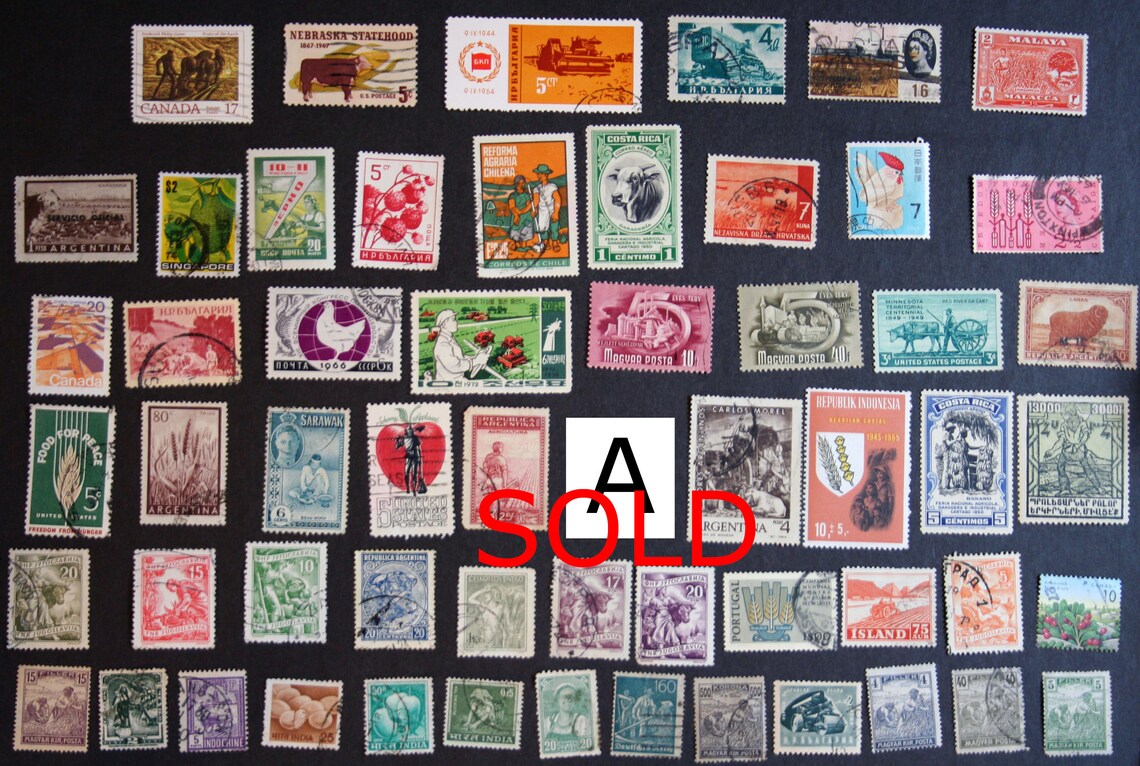 Farming and Food: 50 Vintage Postage Stamps - Etsy