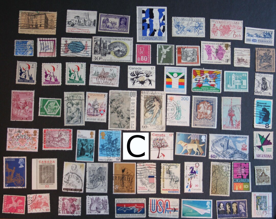 Cartoons and Line Drawings: 60 Vintage Postage Stamps - Etsy