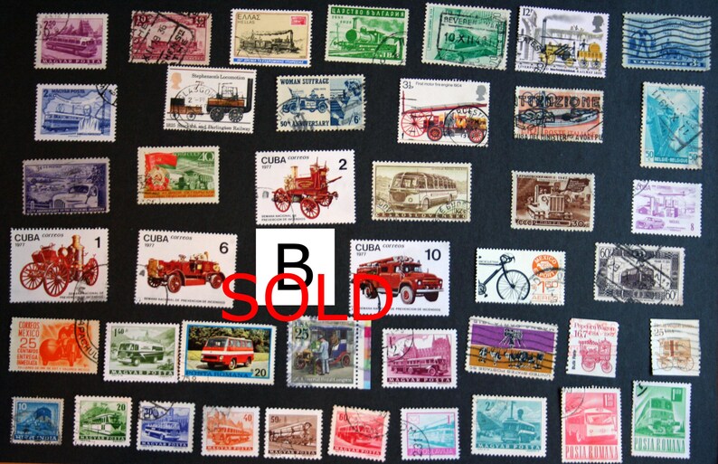 Trains, Cars, Buses, Trucks and Other Vehicles: 40 Vintage Postage ...