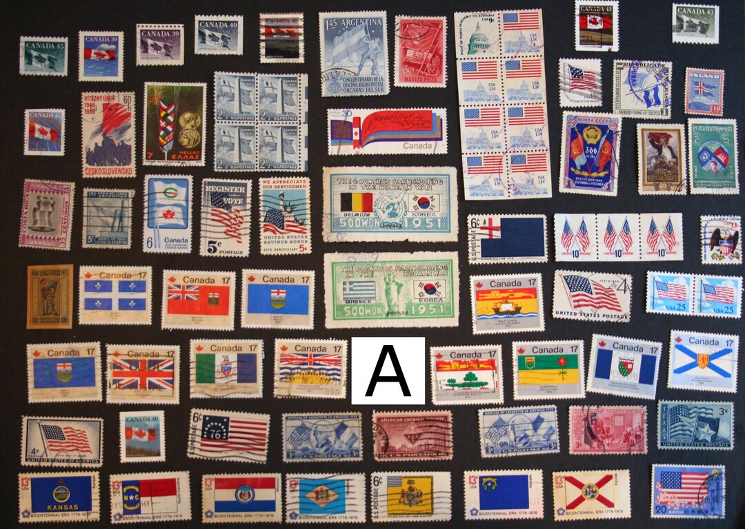 Flags on Stamps: 60 Vintage Postage Stamps - Etsy