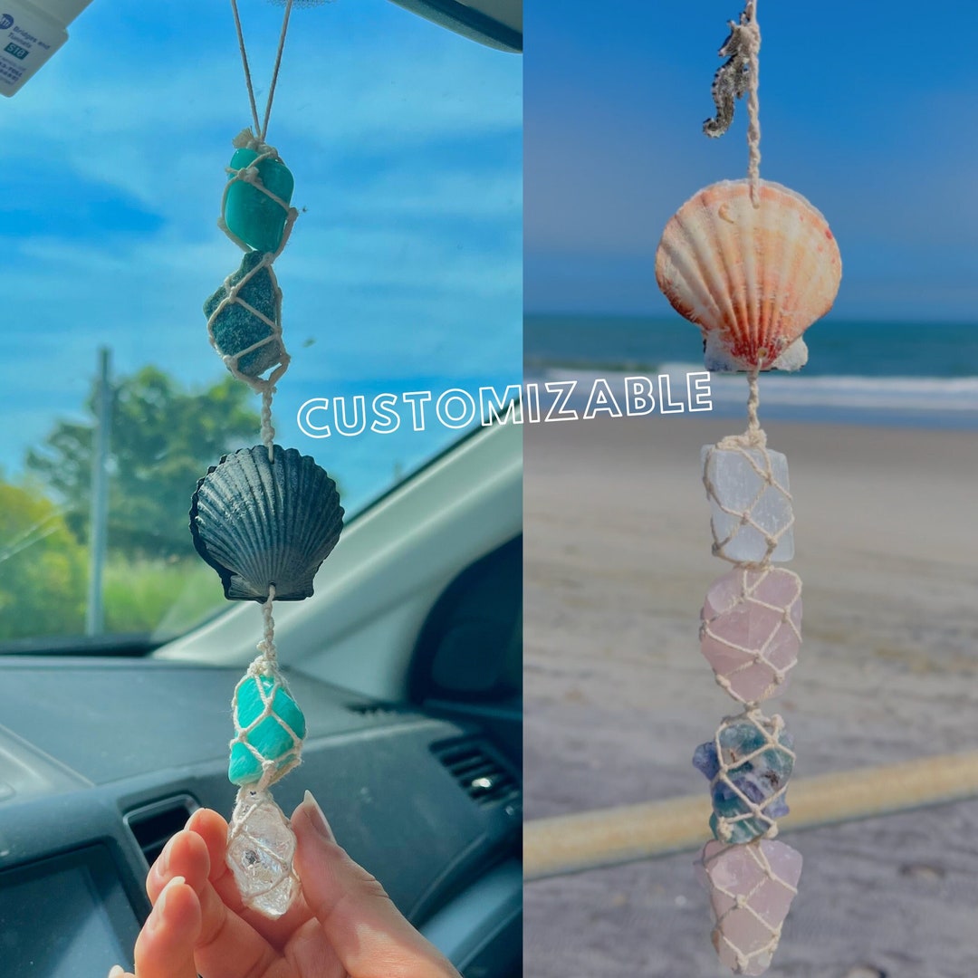 CUSTOM Crystal Car Charm & Shells | HANDMADE Beach Decor - Etsy
