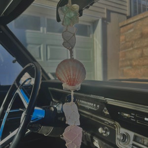 Handmade Crystal Scallop Shell Car Charm, Boho Beach Suncatcher ...