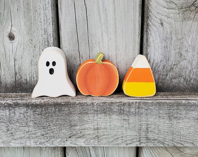 Fall Minis, Mini Wooden Fall Decor, Ghost, Pumpkin, Candy Corn, Set of ...