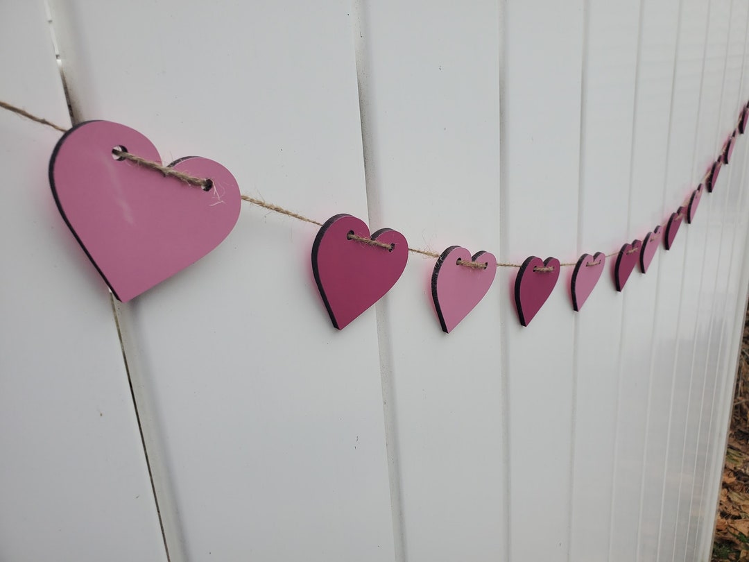 Heart Garland Wood Heart Banner Rustic Valentine's Day - Etsy