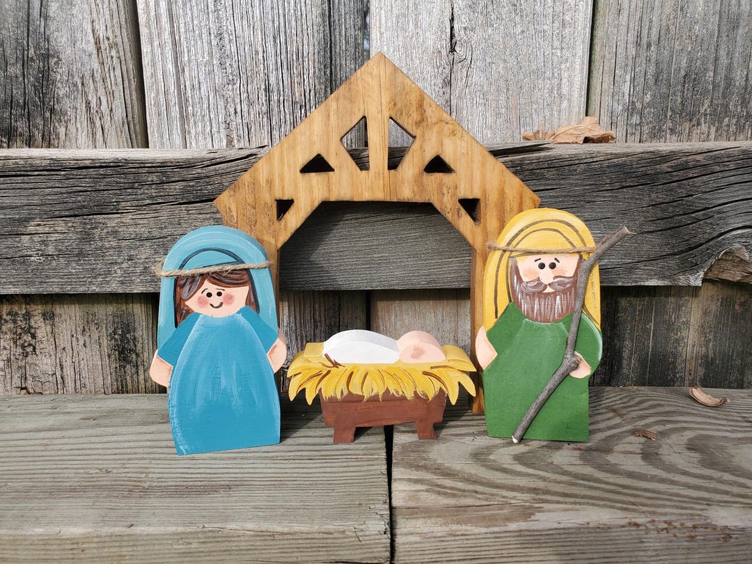 Hand Painted Christmas Nativity, Christmas Nativity Scene, Wood Manger ...