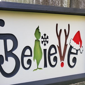 Believe Christmas Sign, Grinch Décor, Holiday Sign, Christmas Wood Sign ...