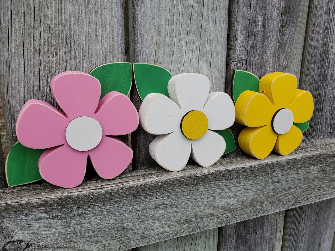 Daisy Flower Decor, Wood Daisy, Wooden Flower With Leaves, Spring Decor ...