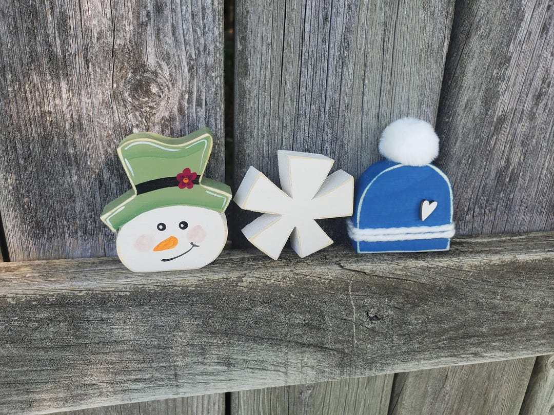 Winter Decor Pieces, Mini Wooden Winter Decor, Snowman Decor, Snowflake ...