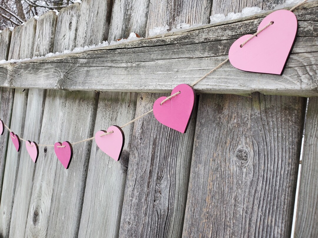 Heart Garland, Wood Heart Banner, Rustic Valentine's Day Decoration ...