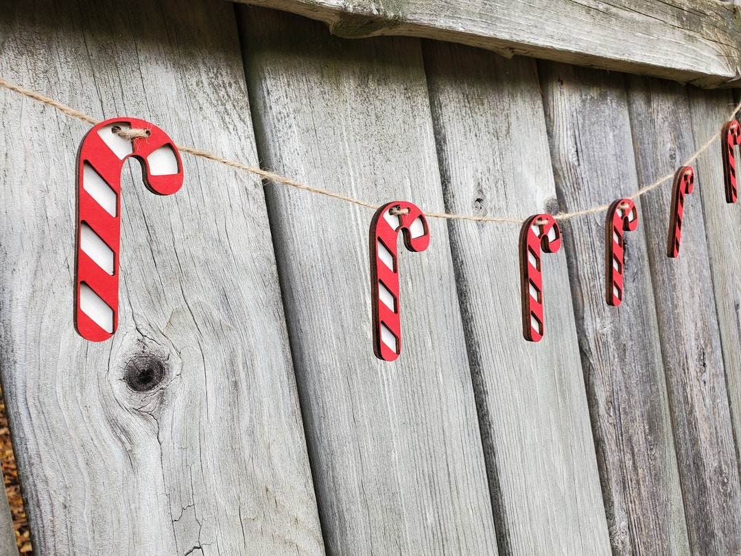 Candy Cane Garland, Candy Cane Banner, Wood Holiday Garland, Winter ...