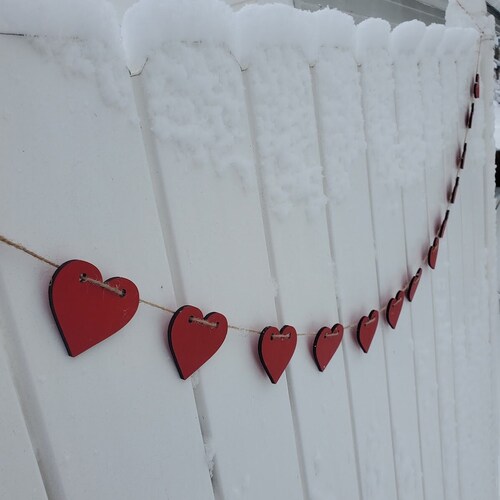 Heart Garland Wood Heart Banner Rustic Valentine's Day - Etsy