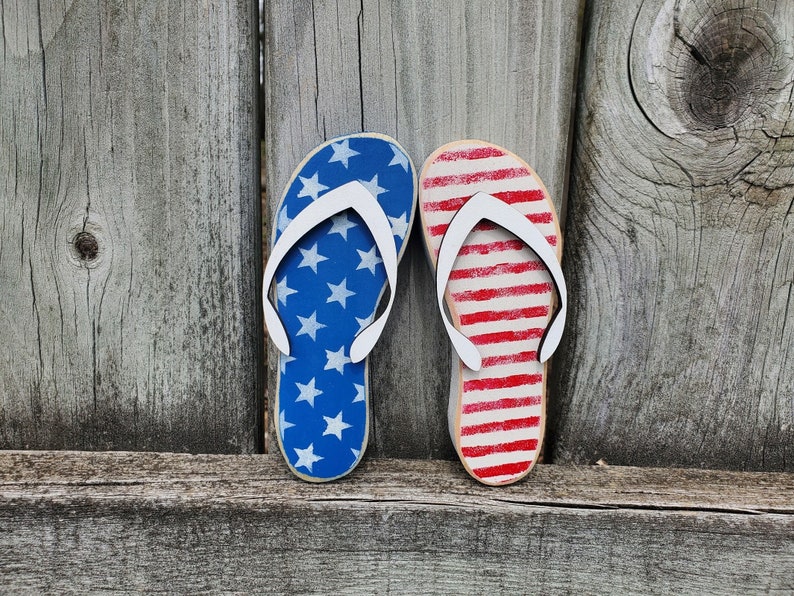 Flip Flops American Flip Flop USA Decor 4th of July Wood - Etsy