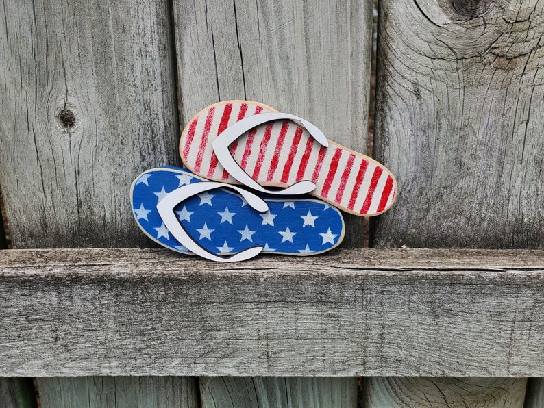 Flip Flops, American Flip Flop, USA Decor, 4th of July, Wood Flip Flop ...