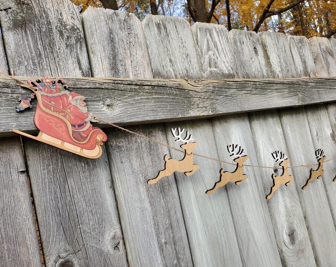Santa Garland, Reindeer Garland, Christmas Garland, Holiday Banner ...