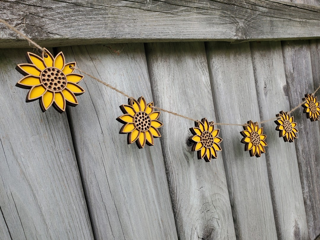 Sunflower Garland, Sunflower Banner, Wood Sunflower Garland, Flower ...