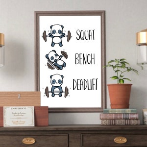 Squat Bench Deadlift Gym Motivation Panda Wall Art, Fitness Workout ...