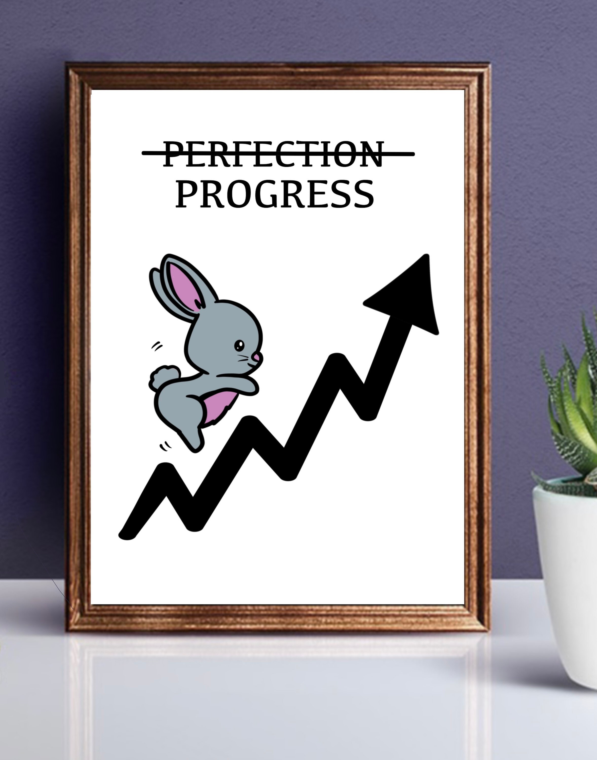 Progress Not Perfection Wall Art Cute Bunny Inspirational Art - Etsy UK