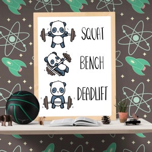 Squat Bench Deadlift Gym Motivation Panda Wall Art, Fitness Workout ...