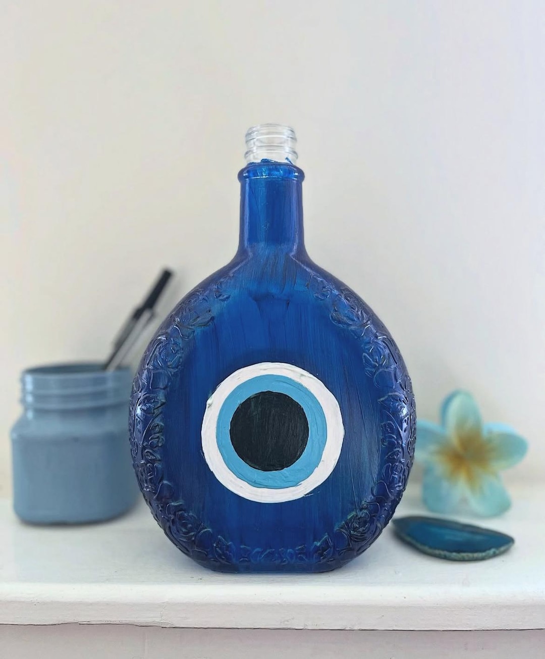 Evil Eye Upcycled Liquor Bottle Hand Painted (includes Cork LEDS) - Etsy