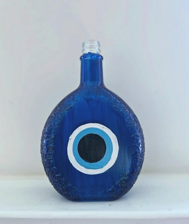 Evil Eye Upcycled Liquor Bottle Hand Painted (includes Cork LEDS) - Etsy