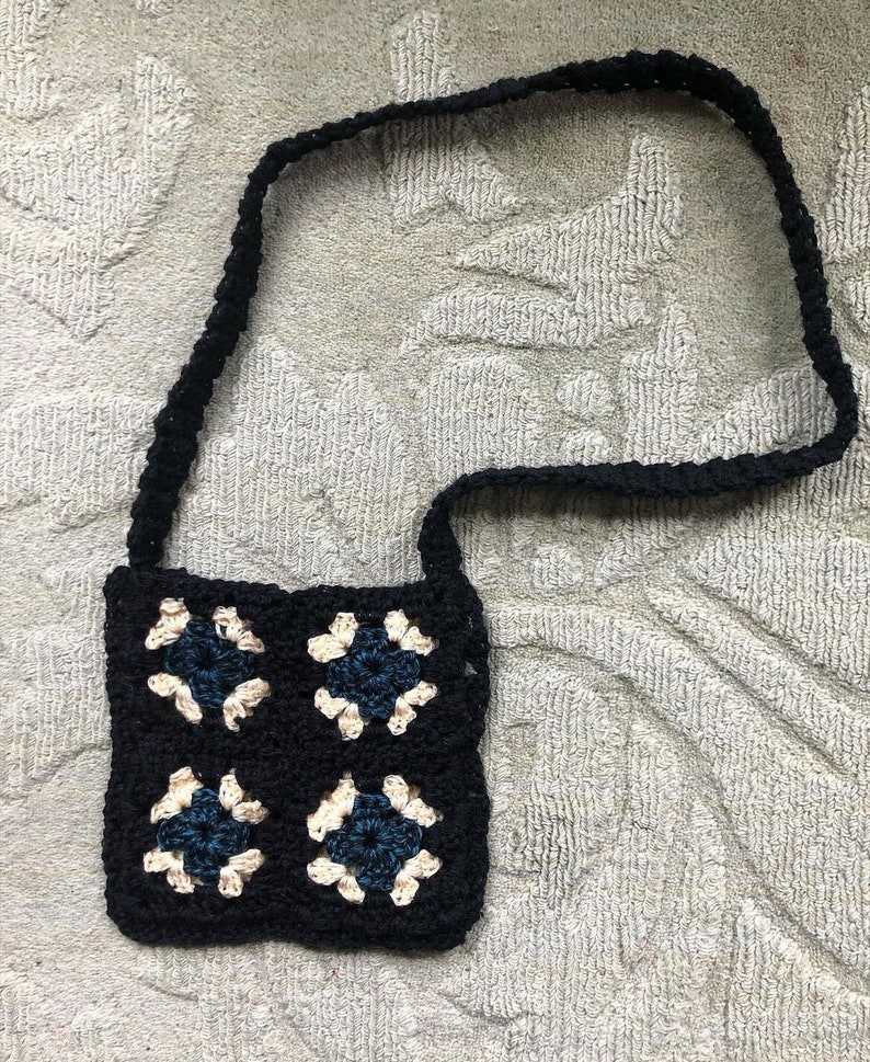 Granny Square Cross Body Bag in Black, Yellow, Navy Handmade Crochet ...