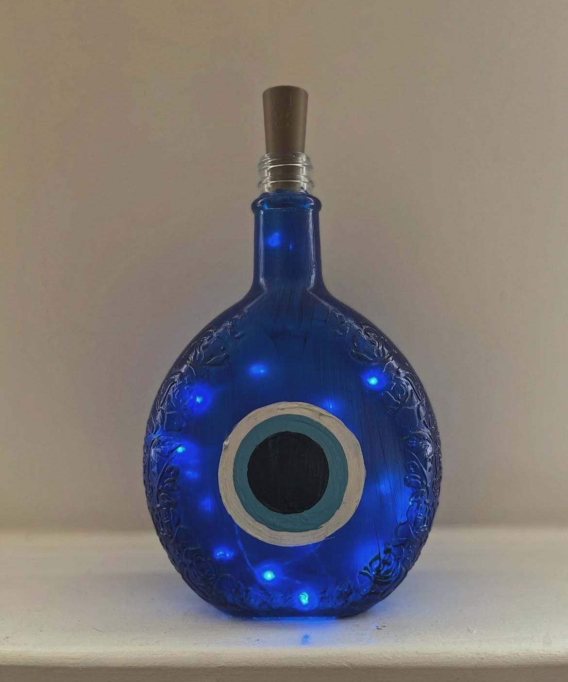 Evil Eye Upcycled Liquor Bottle Hand Painted (includes Cork LEDS) - Etsy