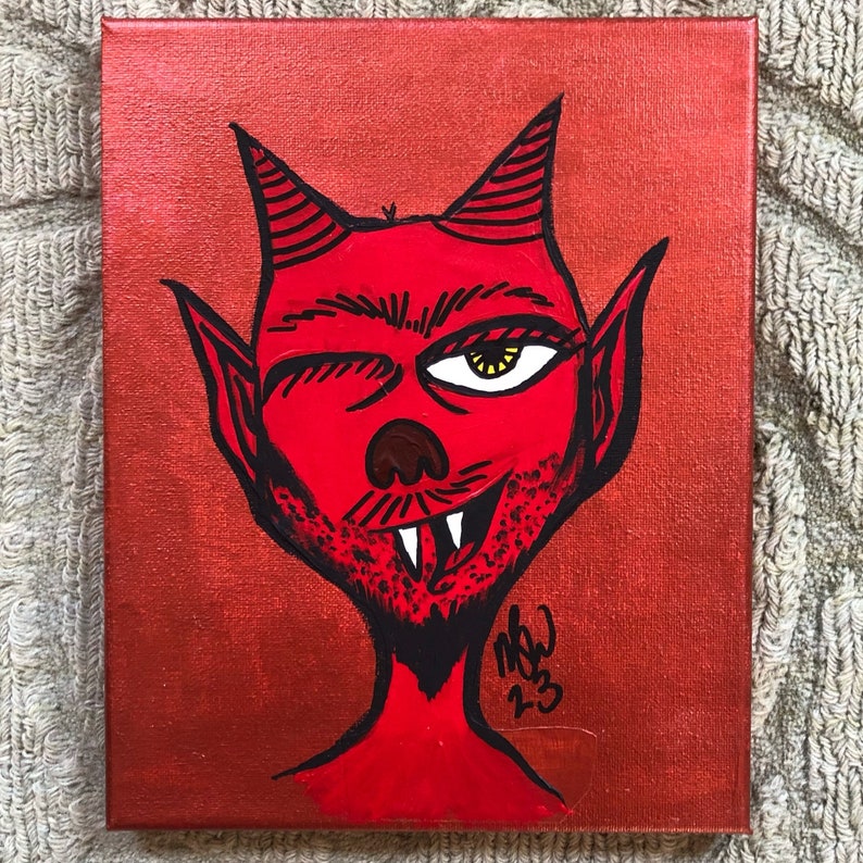 Original Artwork Satan Portrait 8 X 10 Acrylic Painting Collage ...