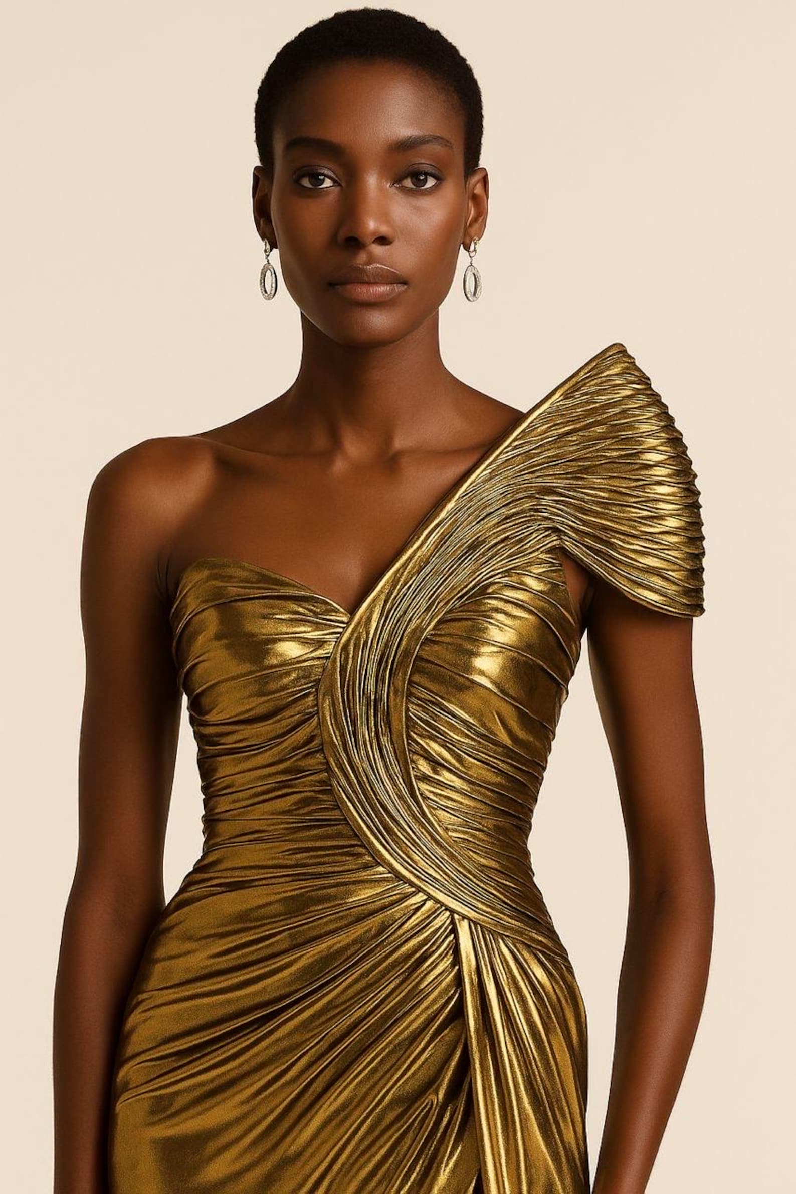 Gold One Shoulder Evening Gown | Luxury Formal Dress | Metallic Gala ...