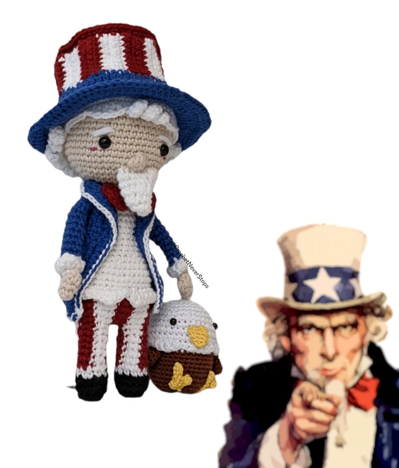 Uncle Sam and the Bald Eagle American Patriotic Crochet Doll - Etsy