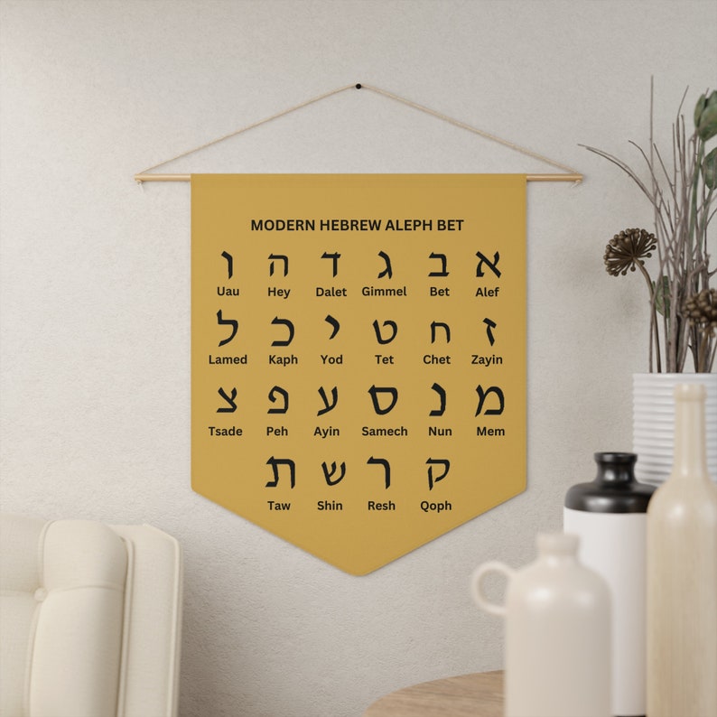 Modern Hebrew Aleph Bet Chart on Pennant | Hanging Wall Sign | Hebrew ...