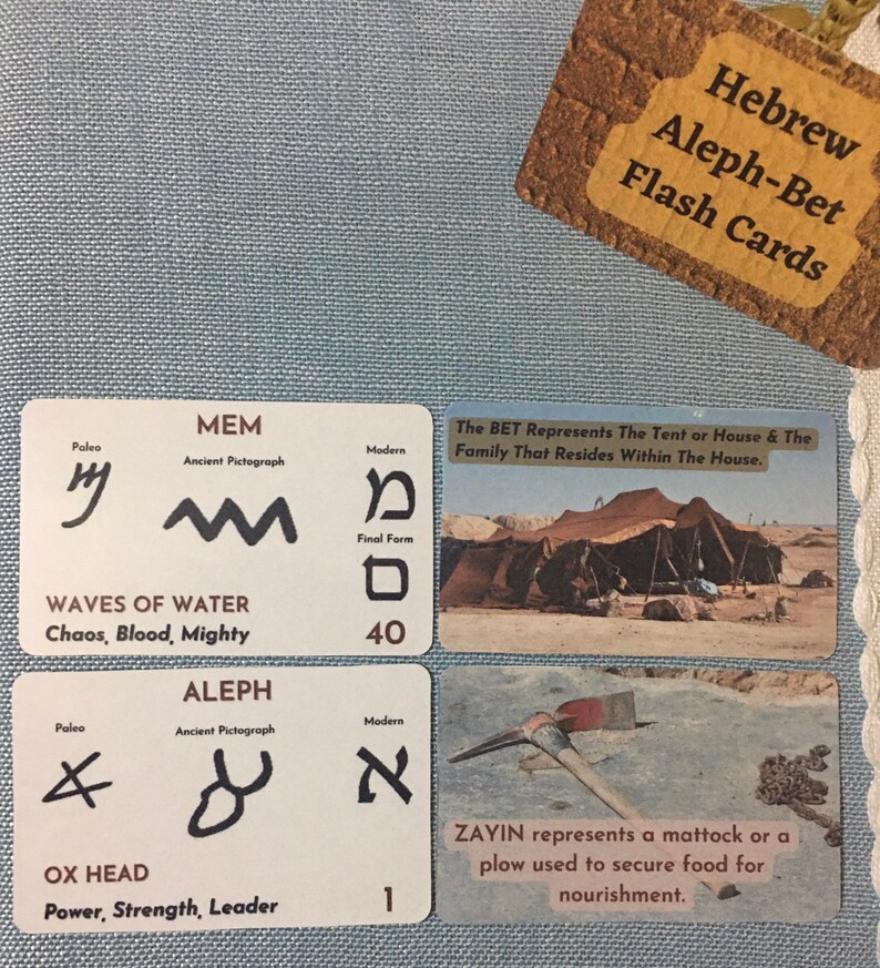 Hebrew Aleph Bet Flash Cards With Ancient Pictograph Paleo & - Etsy