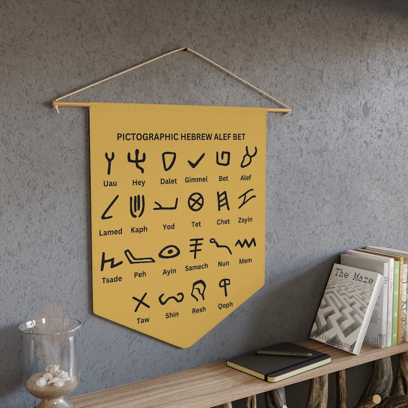 Ancient Pictographic Hebrew Aleph Bet Chart on Pennant | Hanging Wall ...