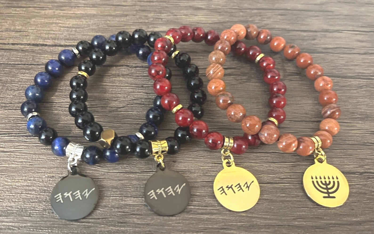Hebrew Bracelets YHWH or Menorah | Stone Beads | Hebrew Hanukkah Gift ...