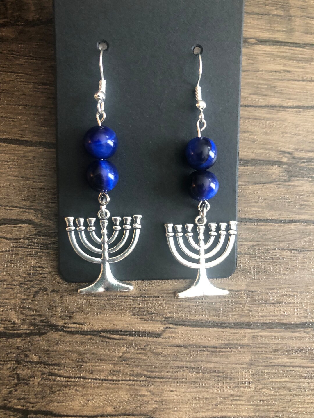 Menorah Earrings Royal Blue Beads Hebrew Hanukkah Gift - Etsy