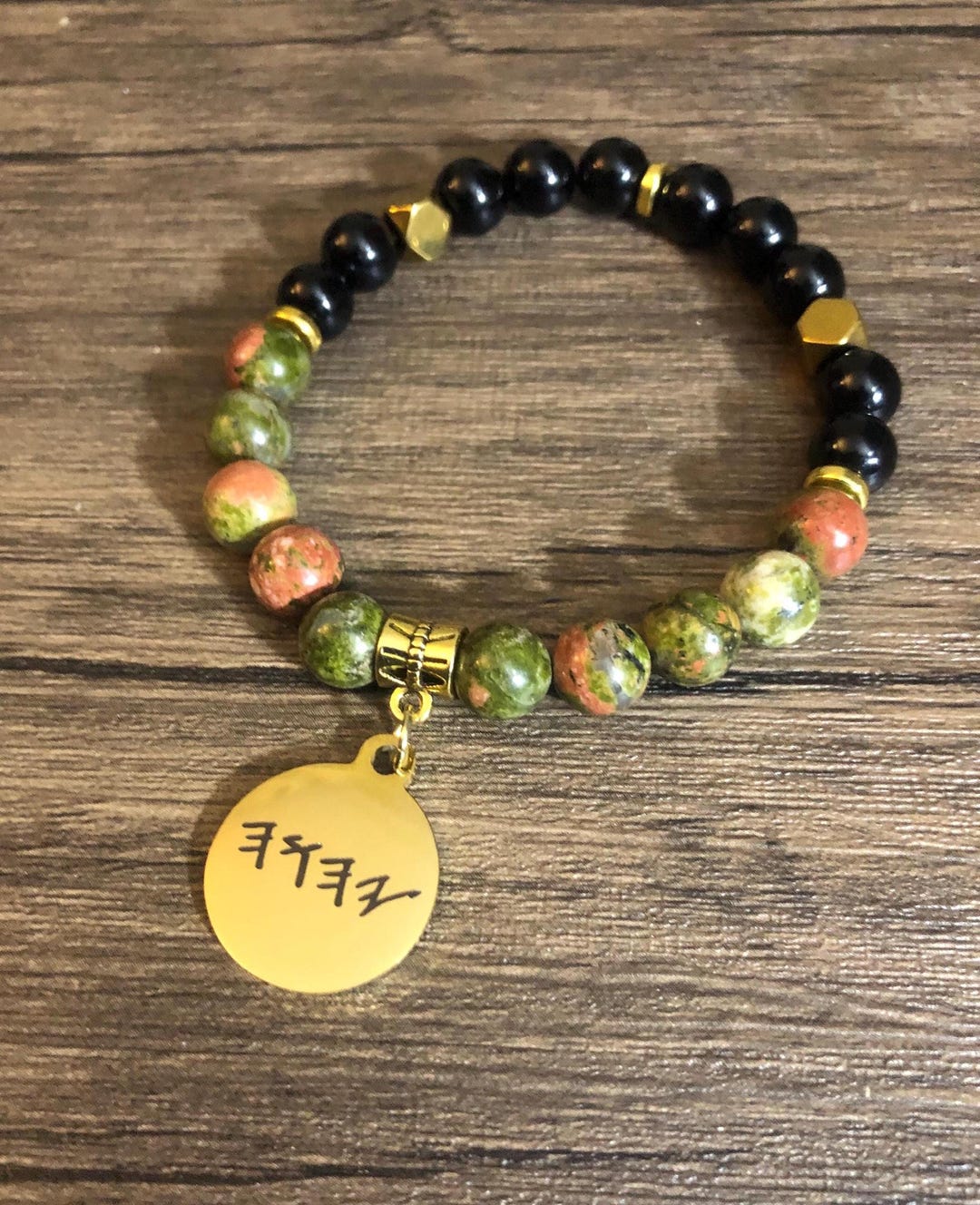 YHWH Paleo Hebrew Beaded Stretch Bracelet Gold YHWH Pendant Hebrew Set ...