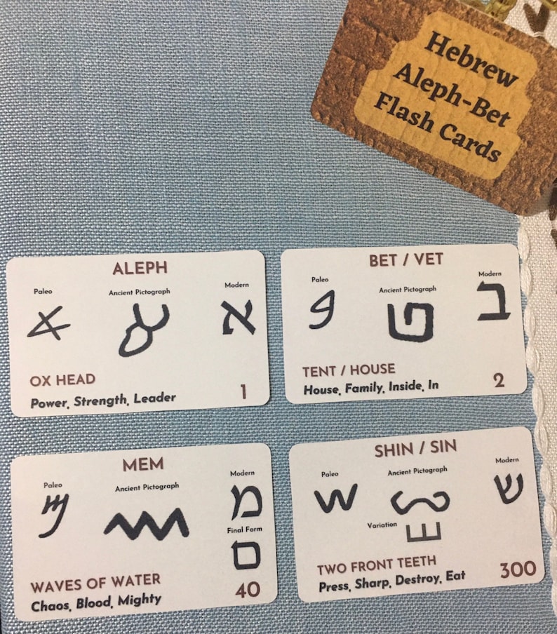Hebrew Aleph Bet Flash Cards With Ancient Pictograph, Paleo & Modern ...