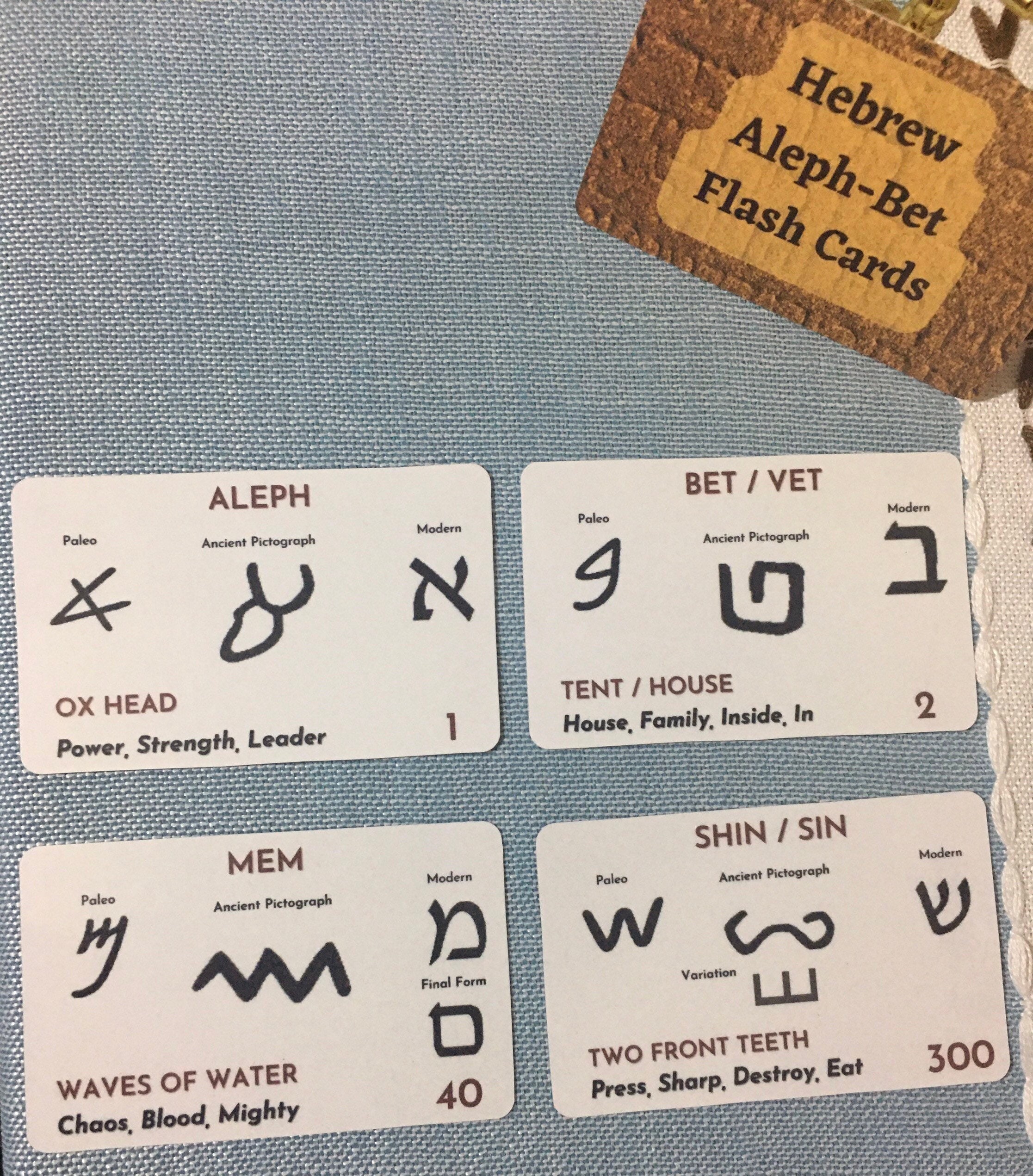 Hebrew Aleph Bet Flash Cards With Ancient Pictograph, Paleo & Modern ...