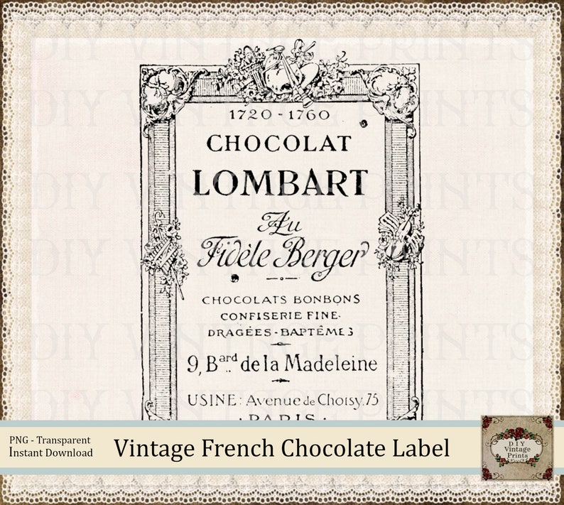 Antique French Chocolat Label: Victorian Graphic (PNG & JPG) - Etsy