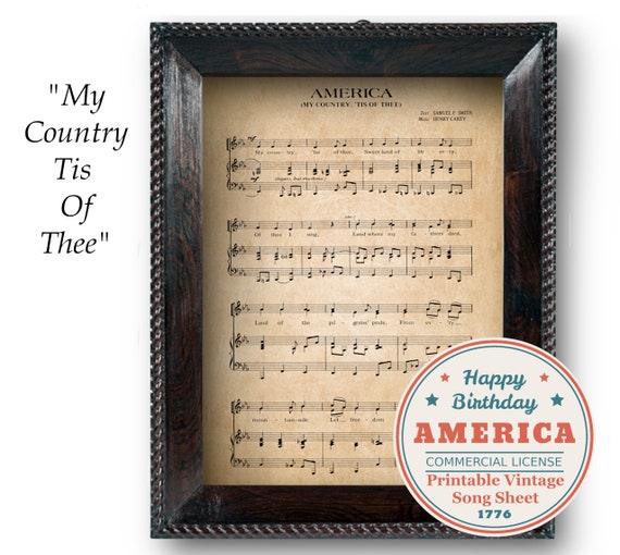 AMERICA Song Patriotic Music Printable Song Sheet Music My - Etsy