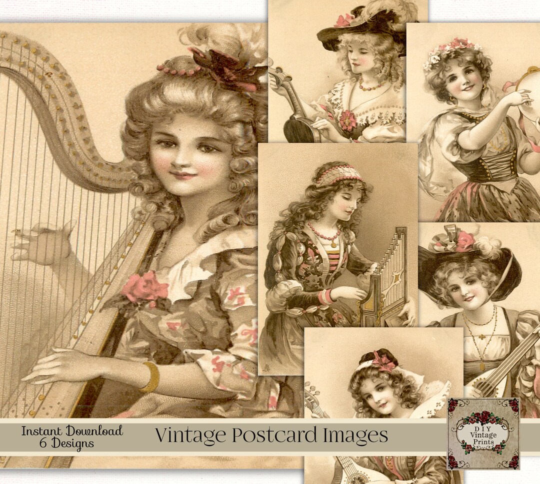 Victorian Musician Postcard Set: Hand-tinted Sepia Tone (digital ...