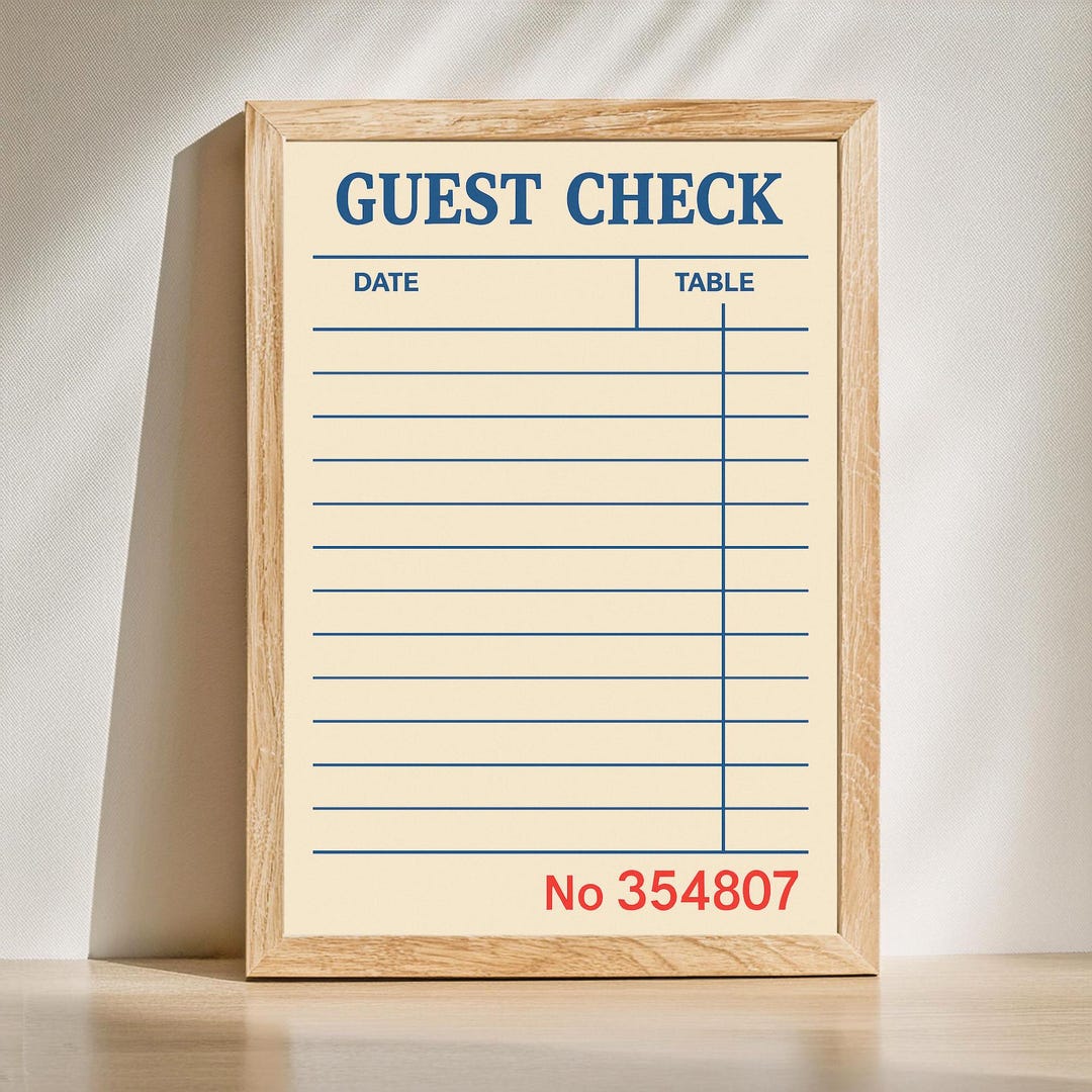 Blank Guest Check Art Print, Trendy Wall Art, Guest Check Print ...