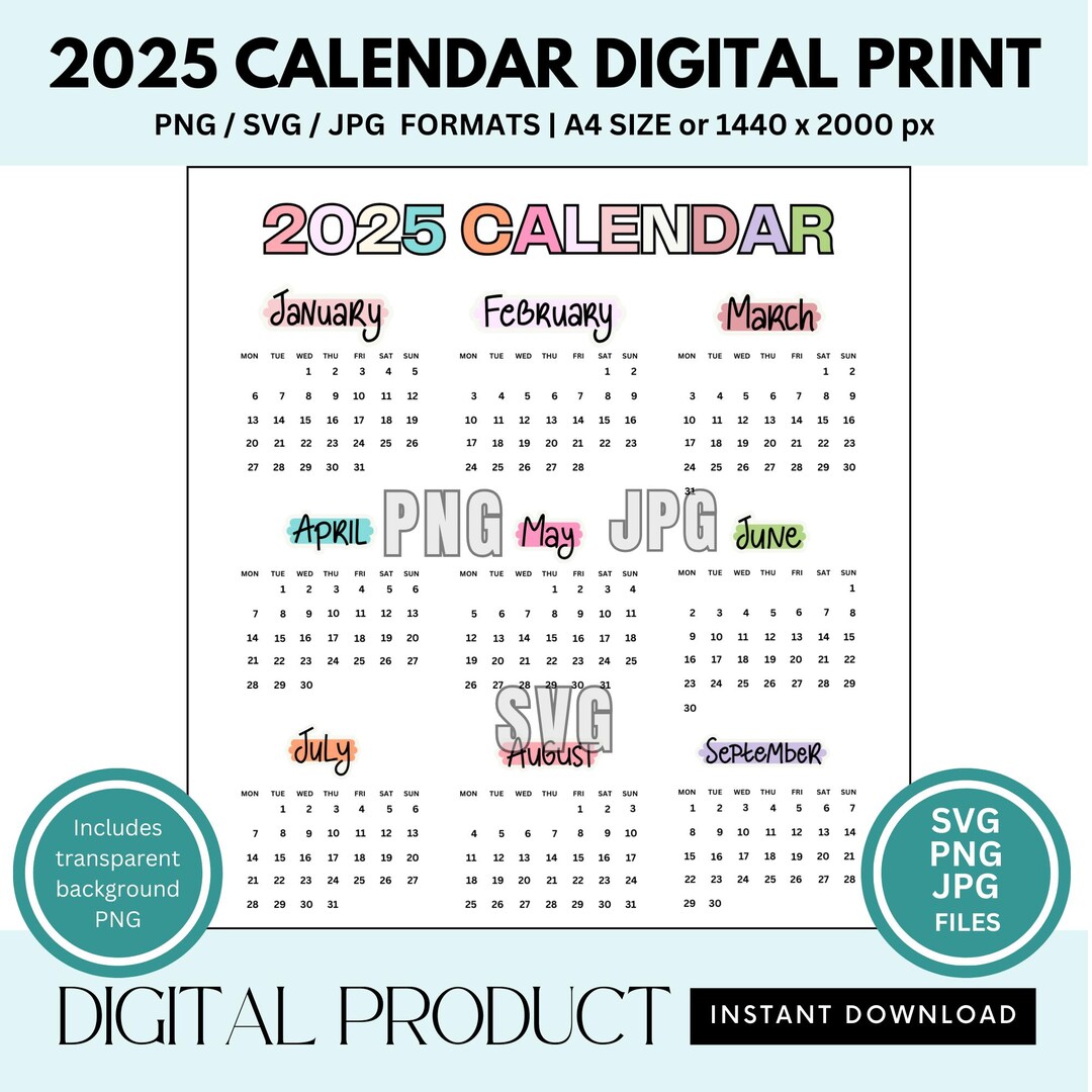 2025 Calendar Transparent Png, New 2025 Printable Calendar Png, New ...