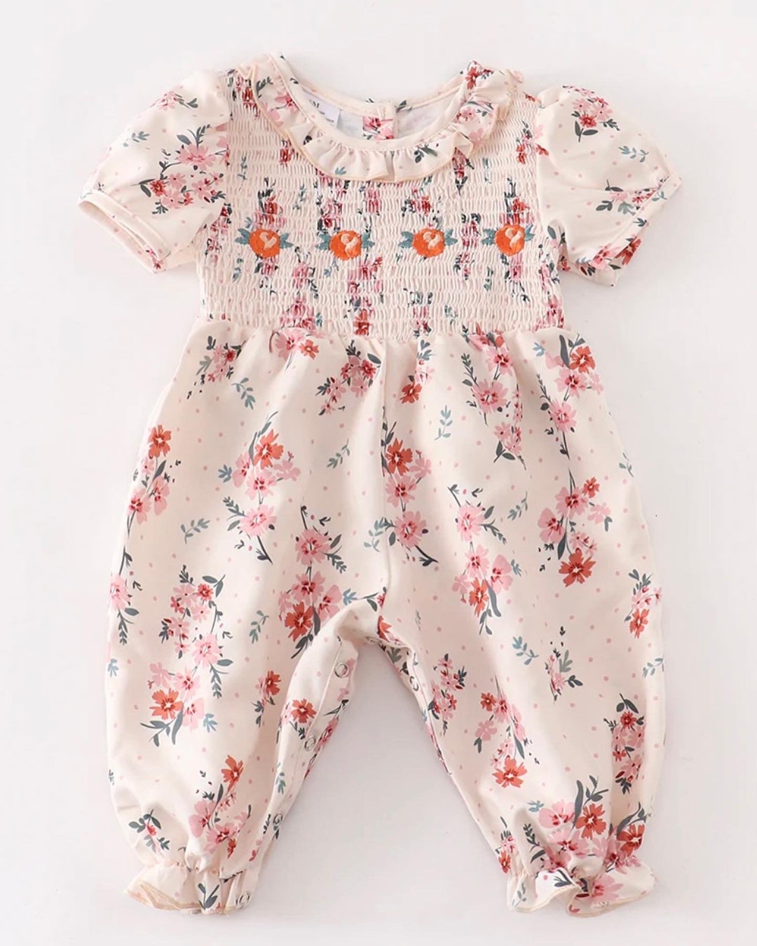 The Smocked Collection: Smocked Floral Ruffled Romper - Etsy