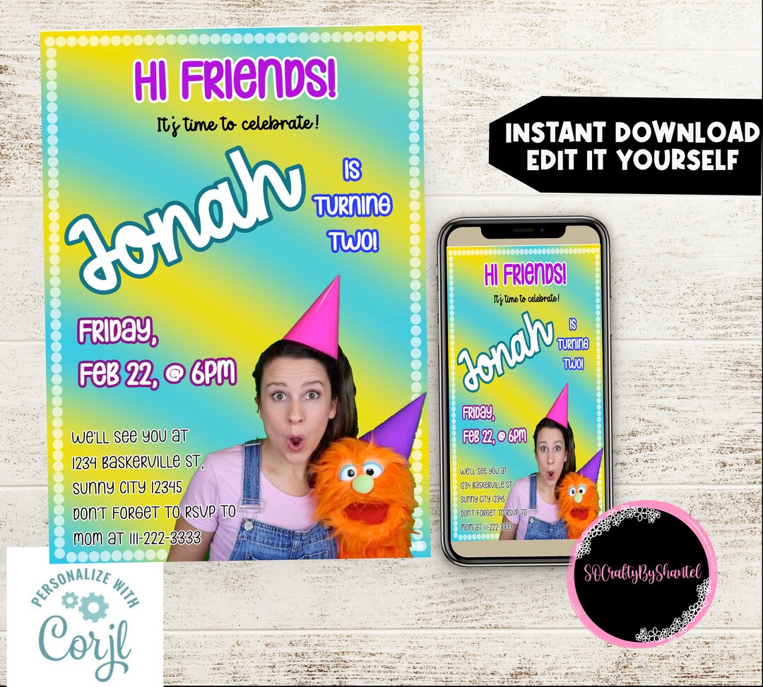 Miss Rachel Birthday, Party Invitation, Digital Template, Custom, Edit ...