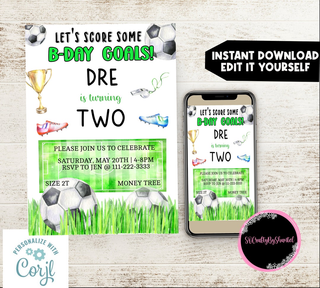 Soccer Birthday Invitation, First Bday Theme, Editable Template, Ideas ...